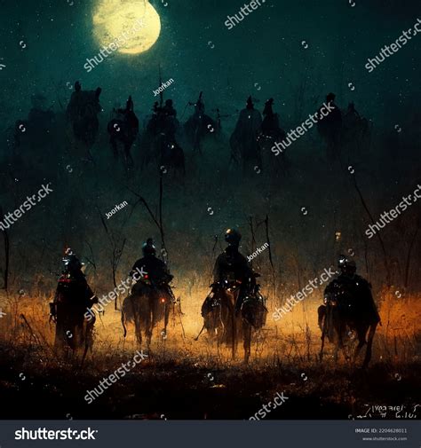 Nights Cavalry Riders Black Knights Digital Stock Illustration