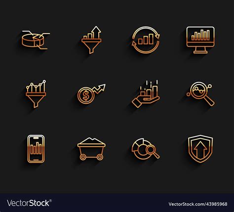 Set Line Mobile With Graph Coal Mine Trolley Pie Vector Image