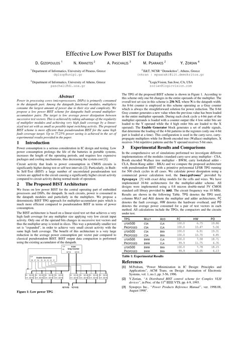 Pdf Effective Low Power Bist For Datapaths Poster Paper