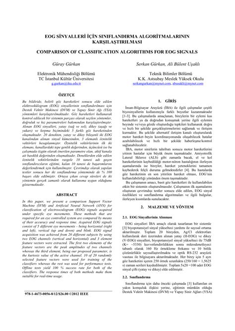 Pdf Comparison Of Classification Algorithms For Eog Signals