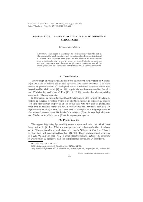 Pdf Dense Sets In Weak Structure And Minimal Structure