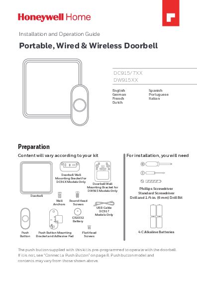 Honeywell Home Doorbell Installation And Operation Guide