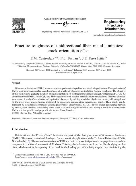 Pdf Fracture Toughness Of Unidirectional Fibermetal Laminates Crack