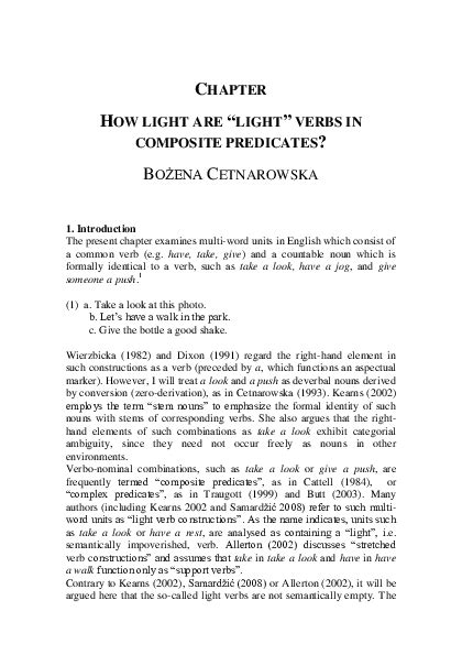 Pdf How Light Are ‘light Verbs In Composite Predicates
