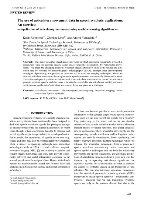 Pdf The Use Of Articulatory Movement Data In Speech Synthesis