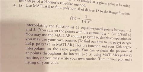 Solved 7 Use Matlab To Fit Various Piecewise Polynomials To
