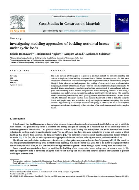 Pdf Investigating Modeling Approaches Of Buckling Restrained Braces