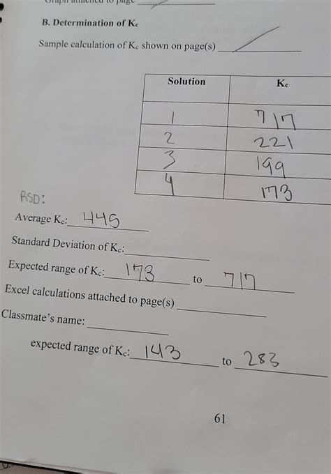Solved B Determination Of Kc Sample Calculation Of Kc Shown