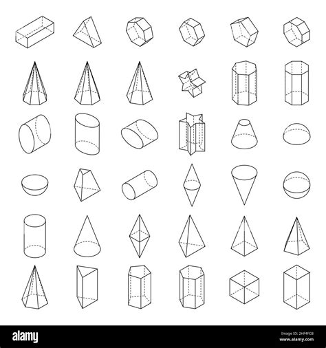 Set Of 3d Geometric Shapes Basic Isometric Shapes Linear Objects For Math School And Science