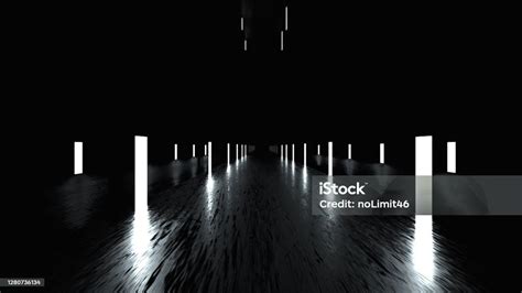 미끄러운 바닥과 조명의 행 컴퓨터가 생성 된 검은 거울 공간 원근 배경의 3d 렌더링 거울에 대한 스톡 사진 및 기타 이미지 거울 우주 0명 Istock