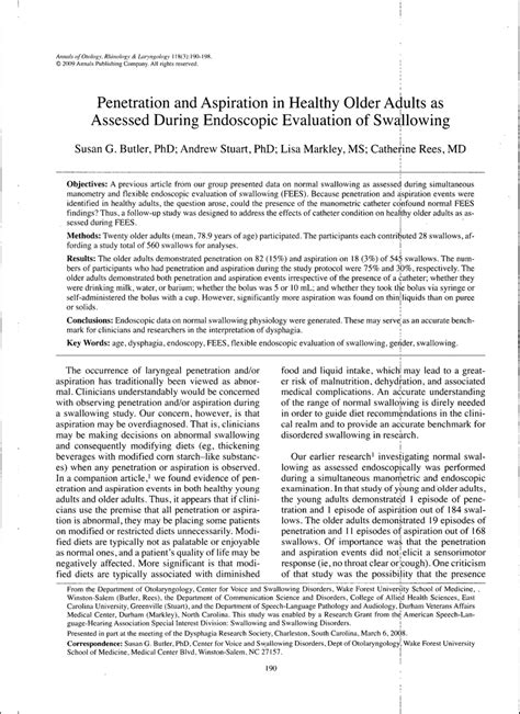 Pdf Penetration And Aspiration In Healthy Older Adults As Assessed During Endoscopic