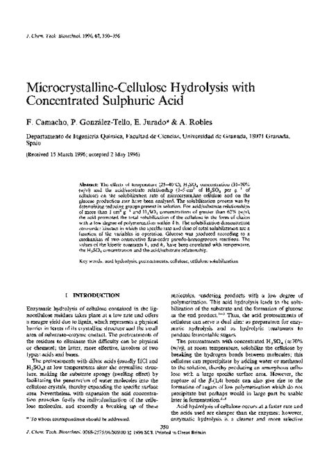 Pdf Microcrystalline Cellulose Hydrolysis With Concentrated Sulphuric