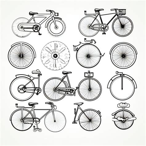 Set Of Bi Cycle Black Outline White Illustration Premium Ai Generated