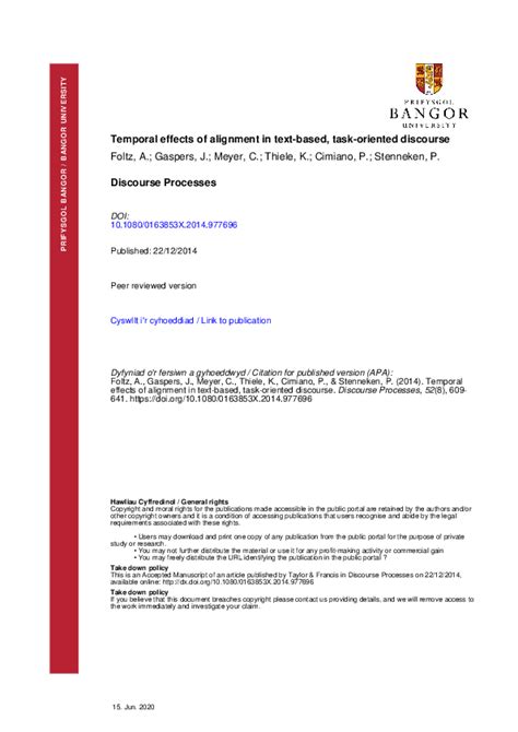 Pdf Temporal Effects Of Alignment In Text Based Task Oriented Discourse Anouschka Foltz