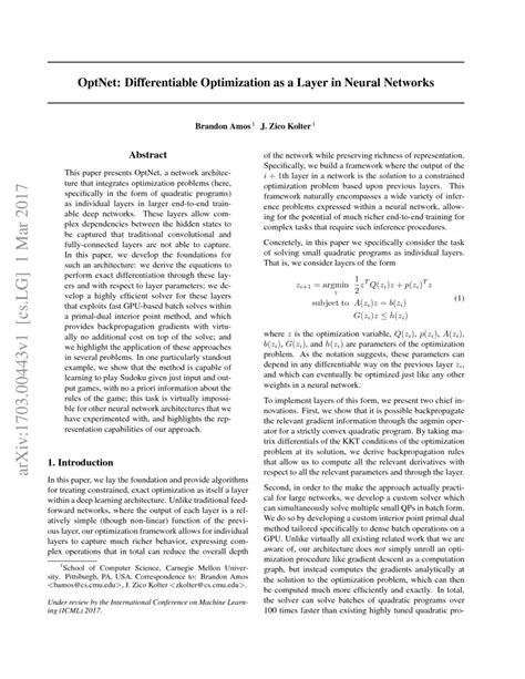 Optnet Differentiable Optimization As A Layer In Neural Networks Deepai