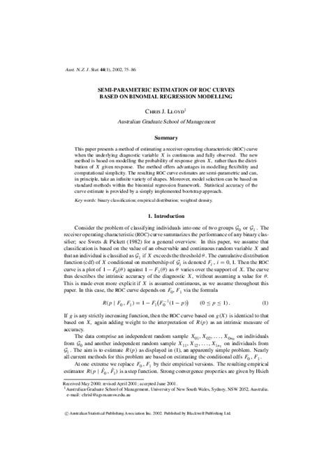 Pdf Semi Parametric Estimation Of Roc Curves Based On Binomial Regression Modelling
