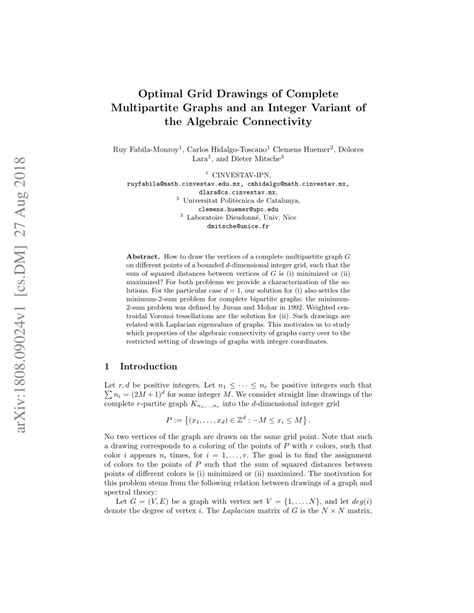 Pdf Optimal Grid Drawings Of Complete Multipartite Graphs And An