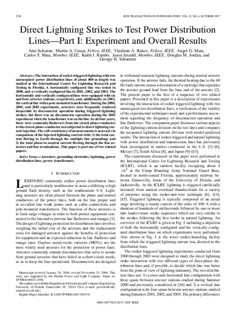 Pdf Direct Lightning Strikes To Test Power Distribution Lines—part I Experiment And Overall