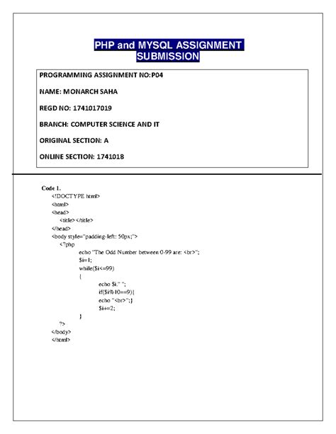 Php And Mysql Programming Assignment 4 Php And Mysql Assignment