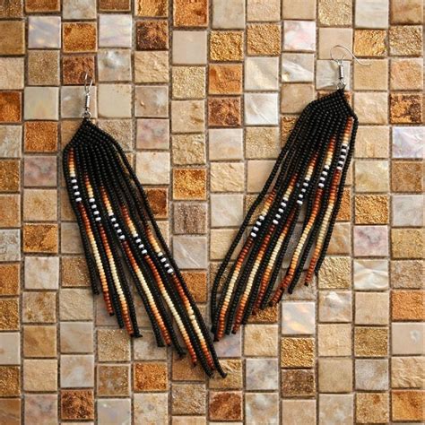 Long Boho Pendant Tassel Earrings Handmade Geometric Beaded Dangle