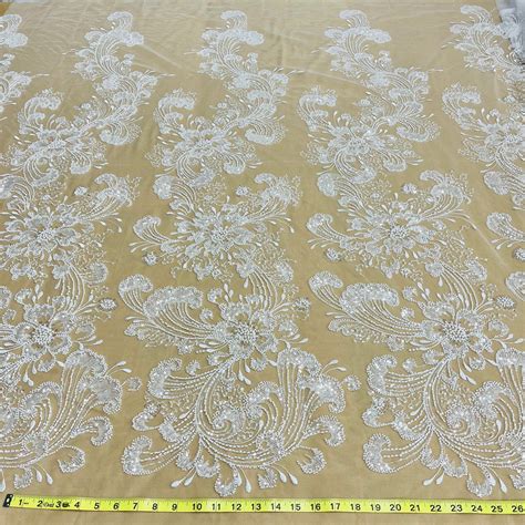 Beaded Lace Fabric Embroidered On 100 Polyester Net Mesh Lace Usa