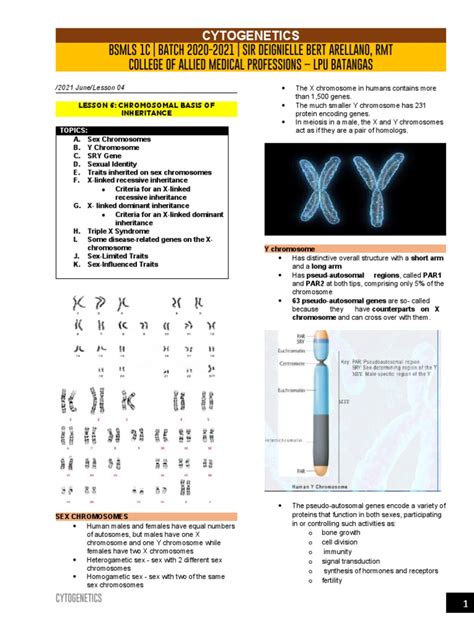 Cytogenetics Lecture 06 Pdf Dominance Genetics Chromosome