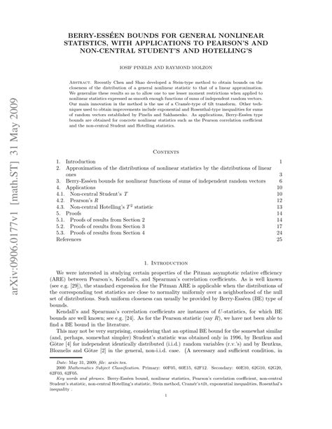 Pdf Berry Esseen Bounds For General Nonlinear Statistics With