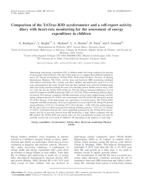 Pdf Comparison Of The Tritrac R3d Accelerometer And A Self Report