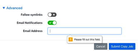 cannot start copy job when activating email notification in copy dialog