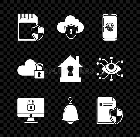 Set Sd Card And Shield Cloud Smartphone With Fingerprint Scanner Lock Computer Monitor Screen