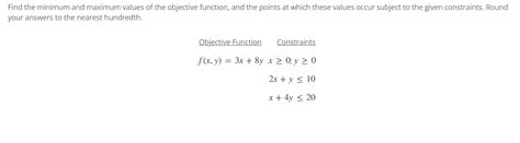 Solved Find The Minimum And Maximum Values Of The Objective