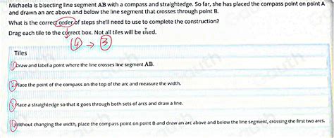 solved michaela is bisecting line segment ab with a compass and