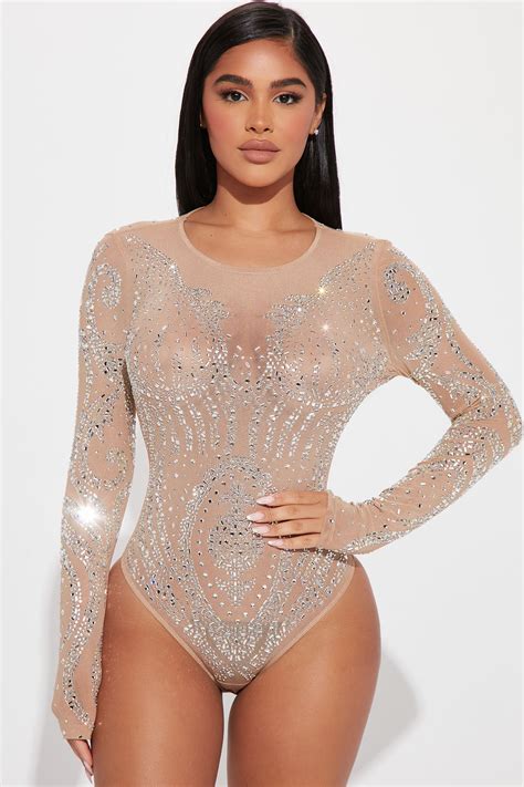 Gwen Rhinestone Bodysuit Nude Fashion Nova