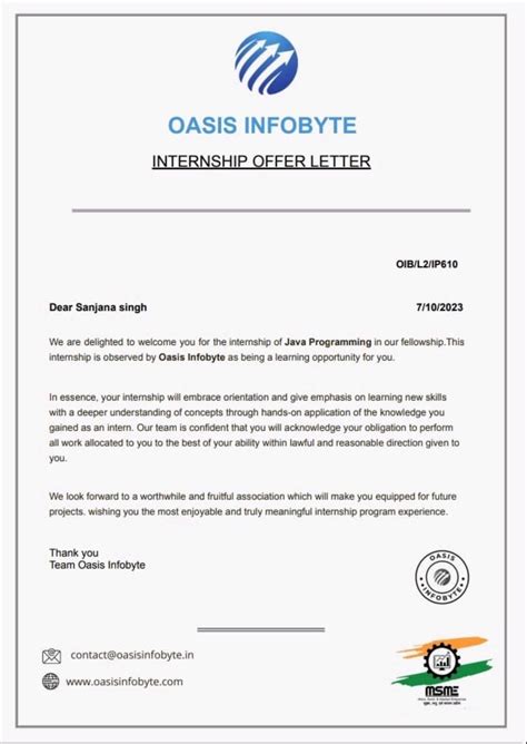 Sanjana Singh On Linkedin Internship Javaprogramming