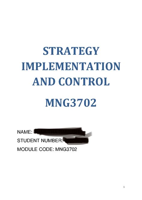 MNG3702 Assignment STRATEGY IMPLEMENTATION AND CONTROL MNG NAME THABITHA RAMUSHU Babe