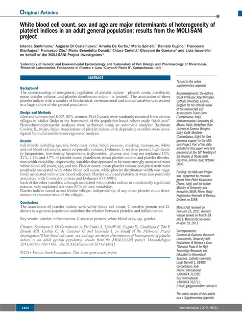 Pdf White Blood Cell Count Sex And Age Are Major Determinants Of