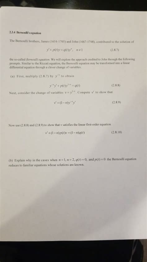 Solved Bernoulli S Equation The Bernoulli Brothers Chegg