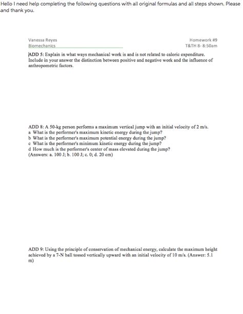 Solved Hello I Need Help Completing The Following Questions