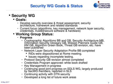 Ccsds Systems Engineering Area Security Working Group Ppt Download