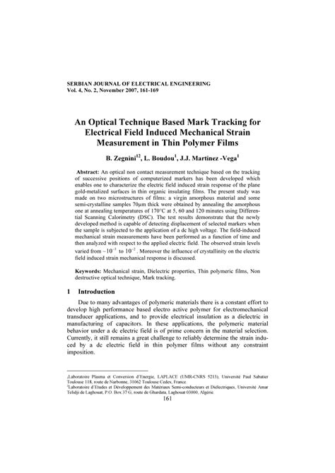 Pdf An Optical Technique Based Mark Tracking For Electrical Field