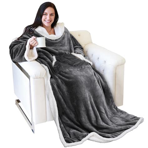 Catalonia Wearable Tv Blanket With Sleeves 72 X 55 Micro Plush Sherpa