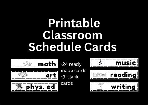 Printable Classroom Schedule Cards Monochrome Schedule Cards Pocket