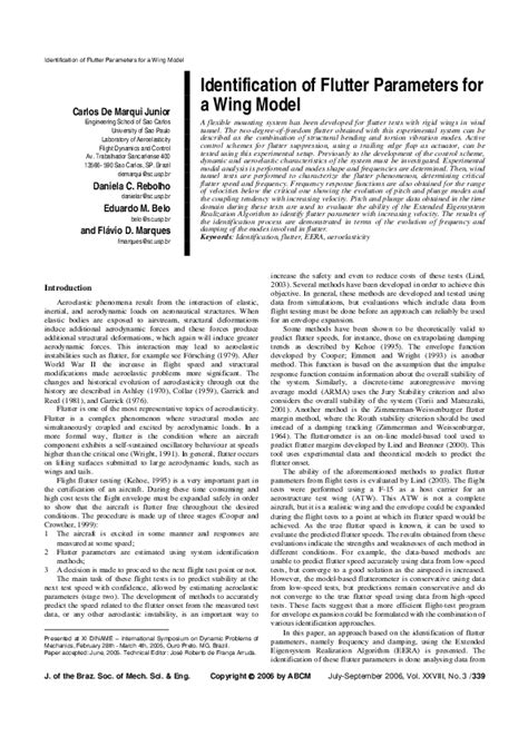 pdf identification of flutter parameters for a wing model