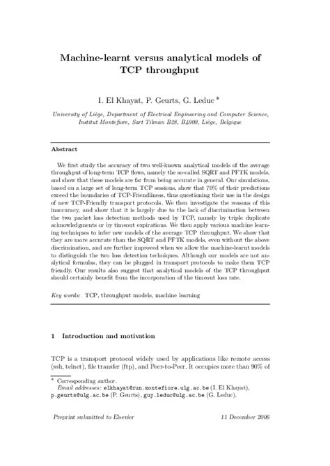Pdf Machine Learnt Versus Analytical Models Of Tcp Throughput