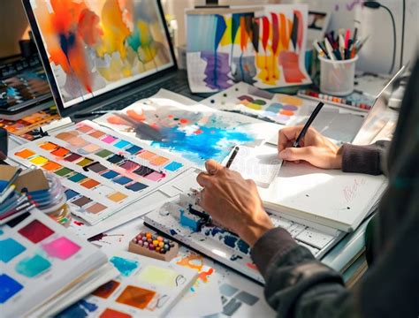 Architect S Hands Taking Notes On Blueprints In Bright Office Stock Illustration Illustration