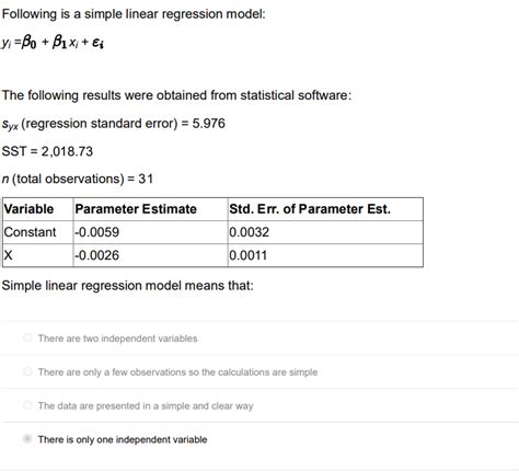 Solved Following is a simple linear regression model: | Chegg.com