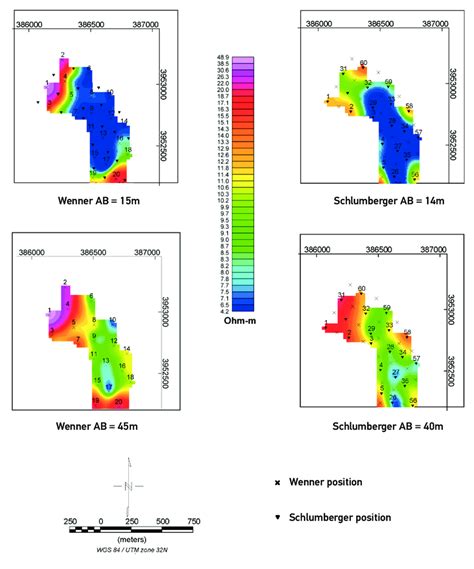 resistivity maps of the wenner and schlumberger arrays see fig 1 for