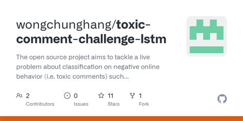 Github Wongchunghang Toxic Comment Challenge Lstm The Open Source Project Aims To Tackle A