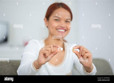 Female Showing Sim Card Stock Photo Alamy