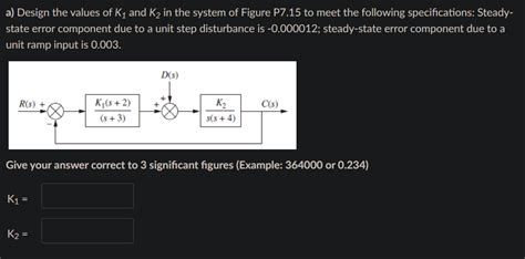 solved a design the values of k1 and k2 in the system of